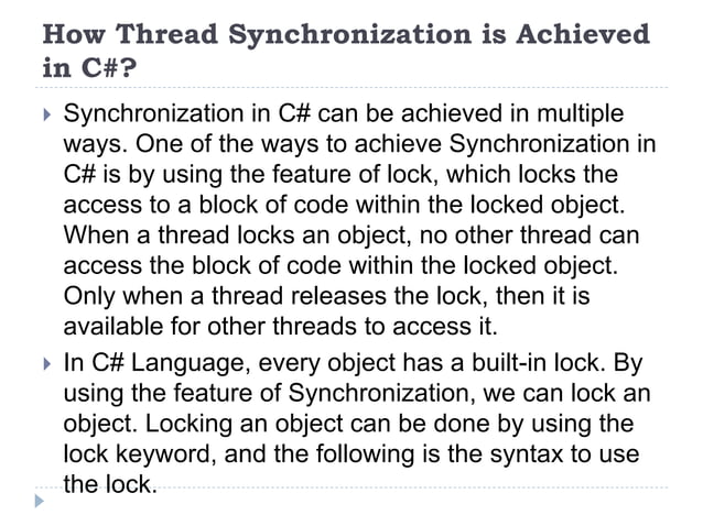 Threads And Synchronization In C Visual Programmingpptx