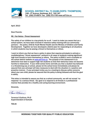 Threat assessment letter april 2013 | PDF