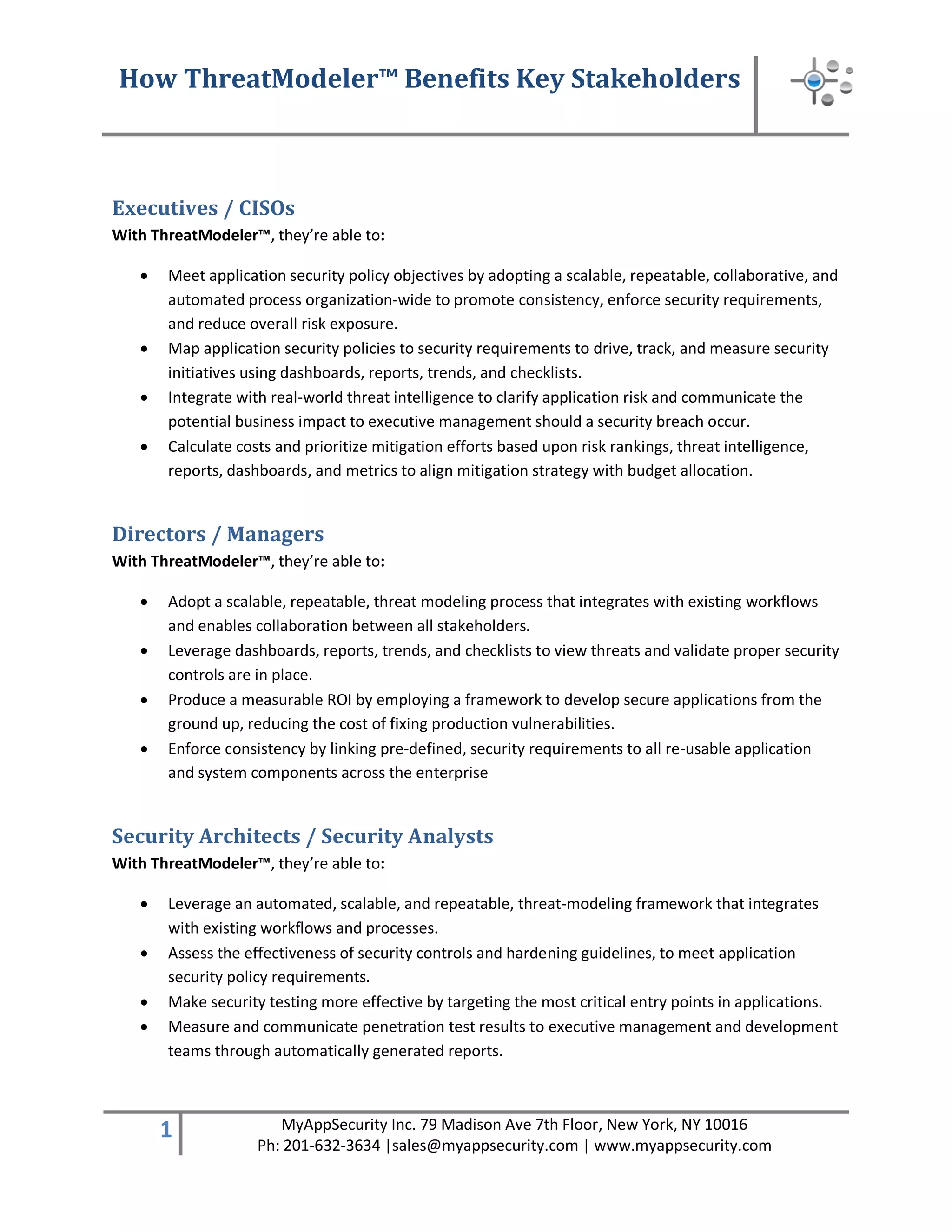 How ThreatModeler Benefits Key Stakeholders | PDF