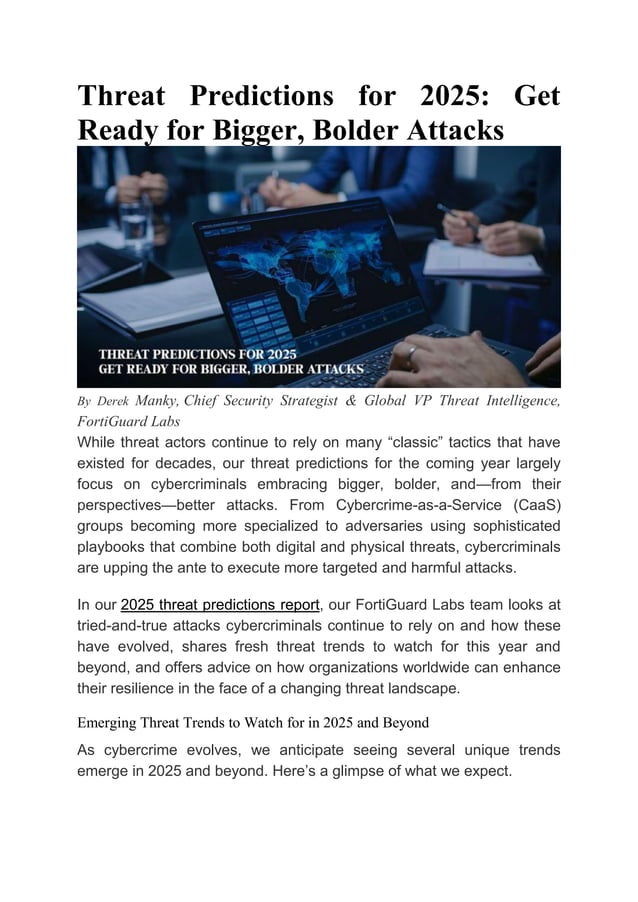 Threat Predictions for 2025: Get Ready for Bigger, Bolder Attacks | PDF