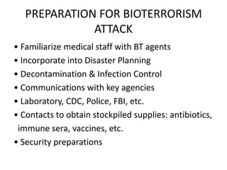 Threats and preventions of bioterrorism | PPTX