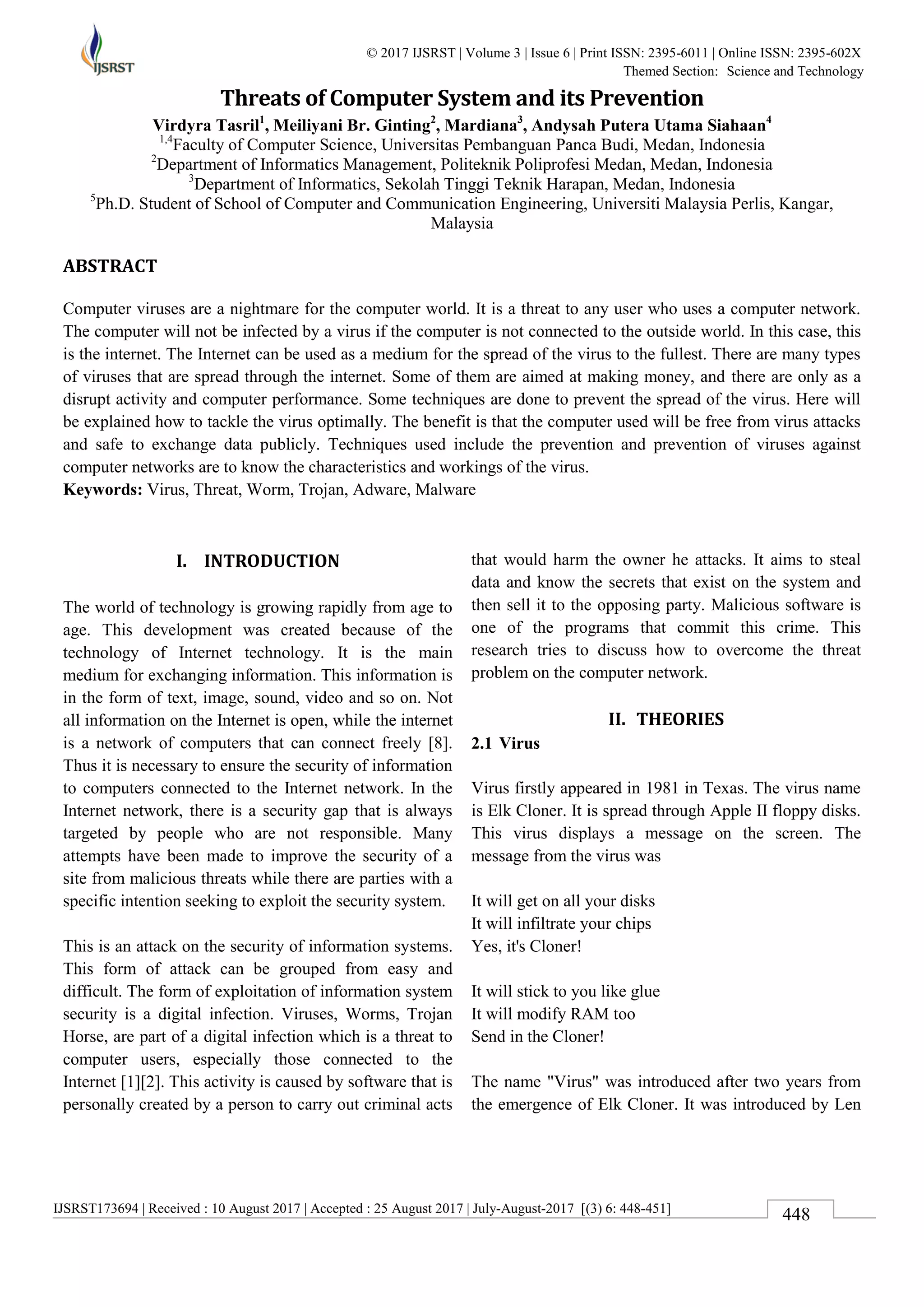 Threats of Computer System and its Prevention | PDF