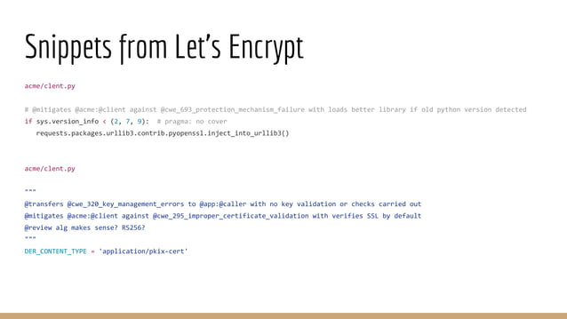 Let’s Check Let’s Encrypt: A Tool for Code-Driven Threat Modeling | PPT