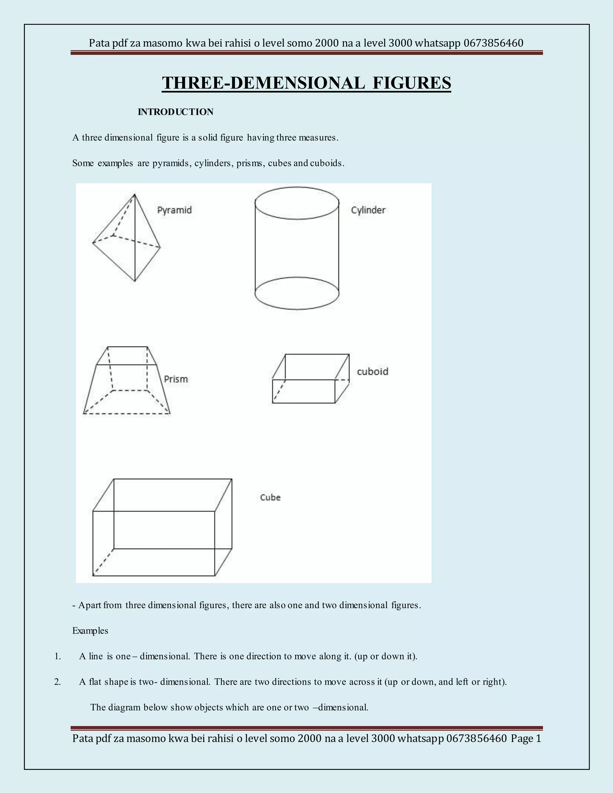 Three demensional figures | DOCX | 3-D Graphics | Computer Software and Applications