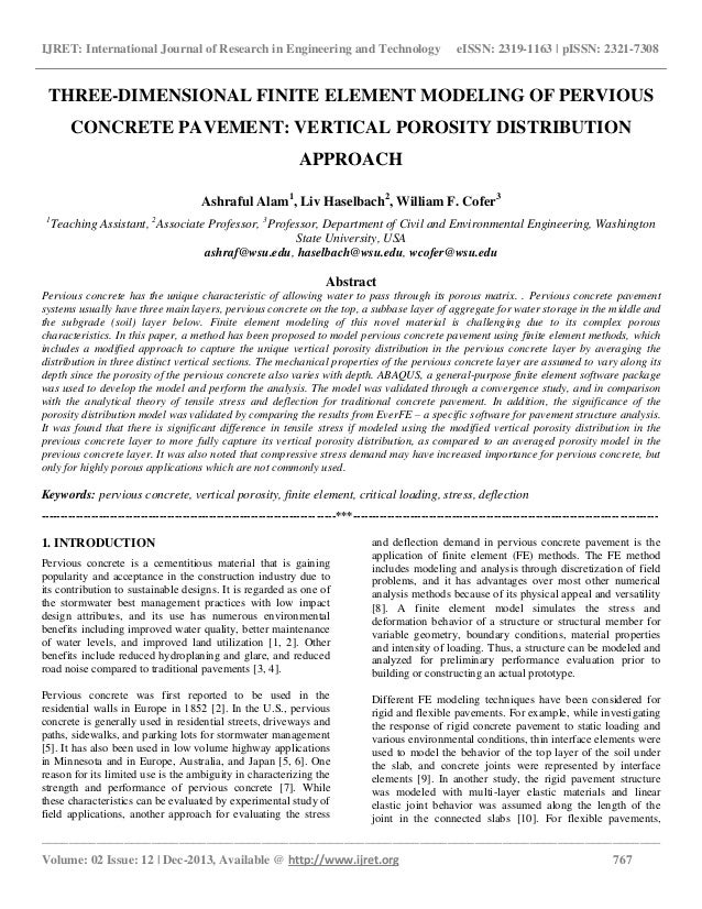Three Dimensional Finite Element Modeling Of Pervious Concrete Paveme