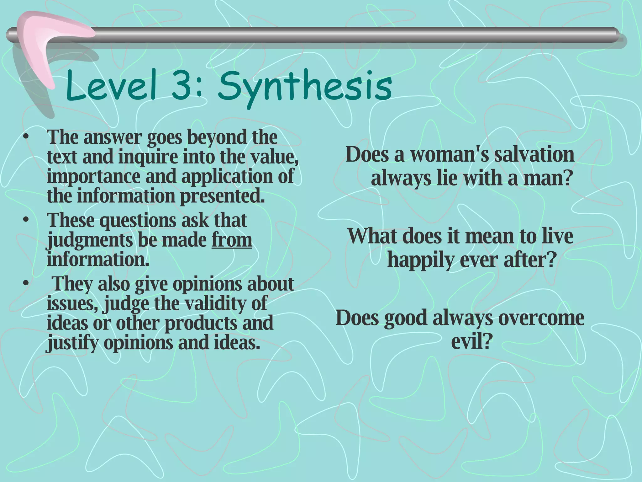 Three Levels Of Questions | PPT