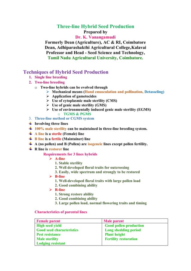 Three-line Hybrid Seed Production.pdf | Infertility | Reproductive Health