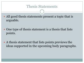 Thesis Statements with Points Listed | PPTX | Education