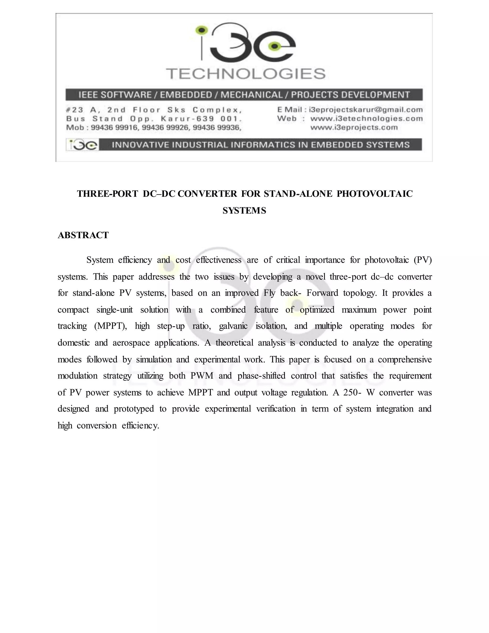 Three port dc–dc converter for stand-alone photovoltaic systems | PDF