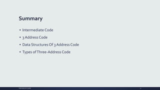 Three address code In Compiler Design | PPTX