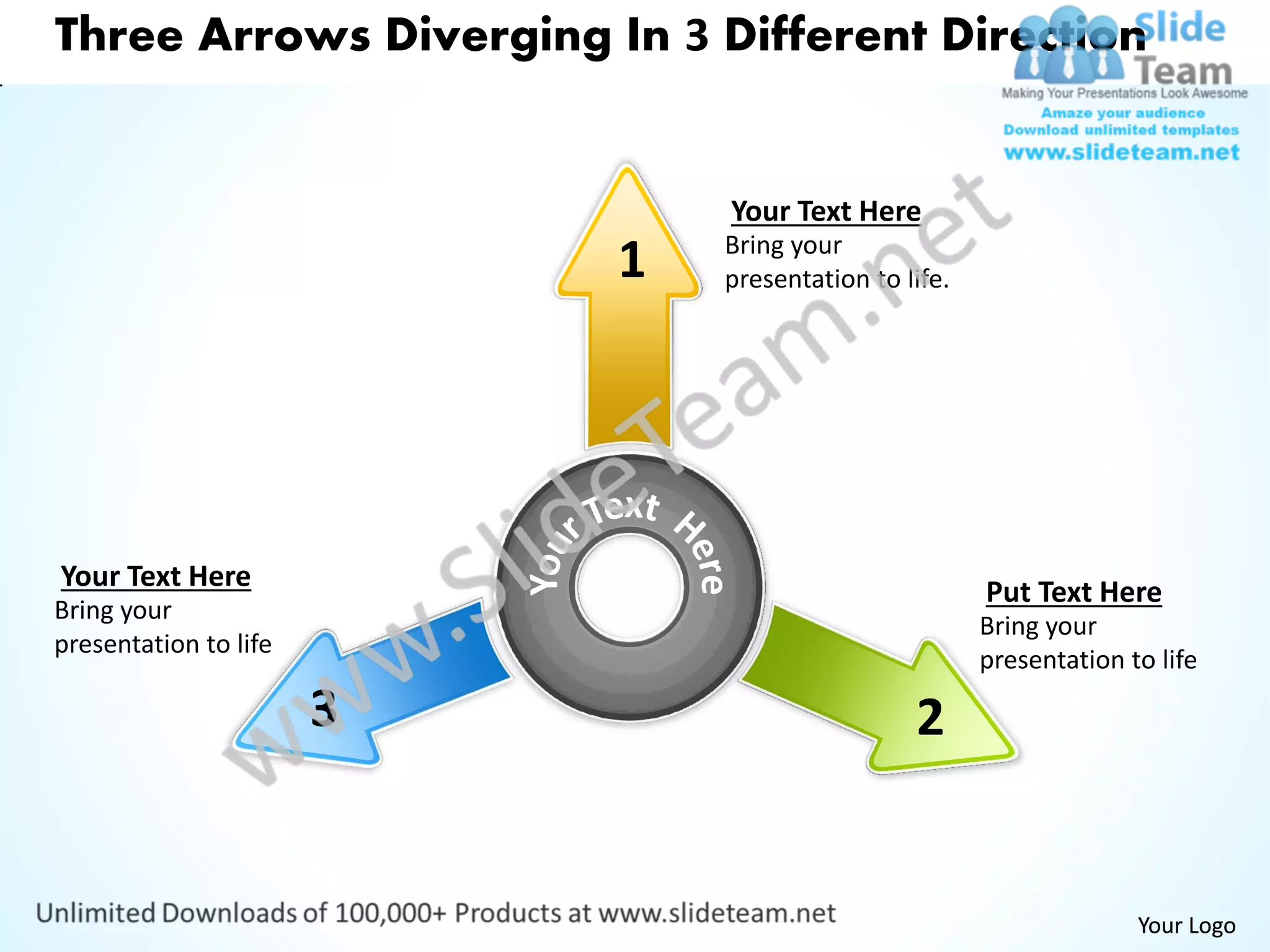 Three arrows diverging 3 different direction circular flow process ...