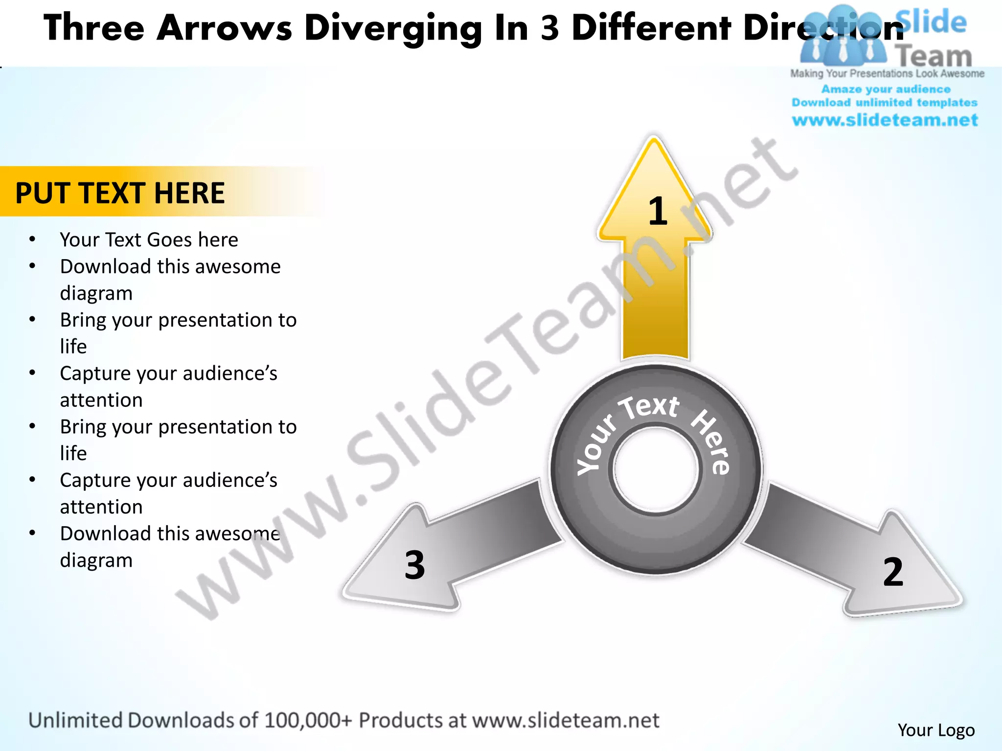 Three arrows diverging 3 different direction circular flow process ...