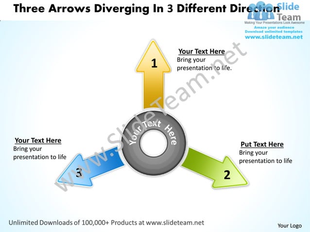 Three arrows diverging 3 different direction circular flow process ...