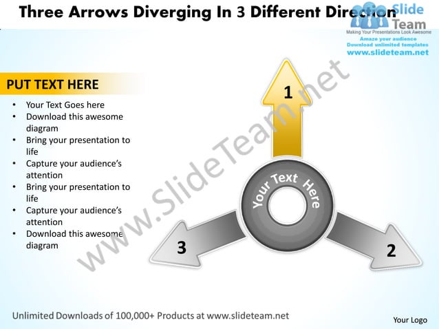 Three arrows diverging 3 different direction circular flow process ...