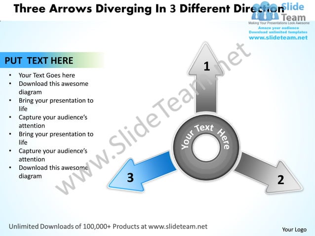Three arrows diverging 3 different direction circular flow process ...