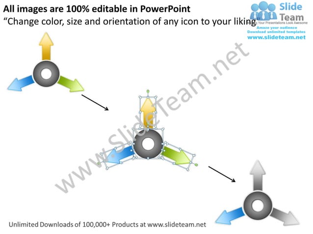 Three arrows diverging 3 different direction circular flow process ...