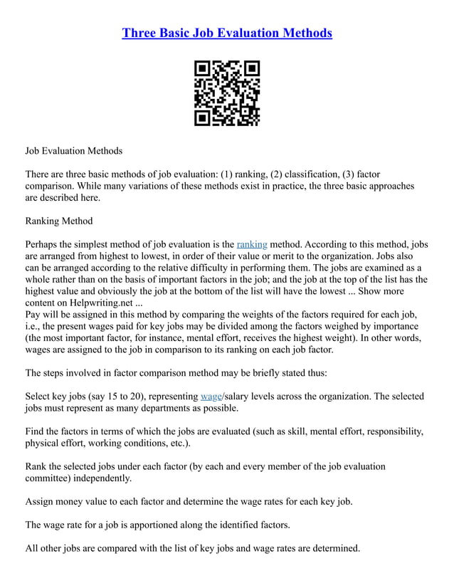 Three Basic Job Evaluation Methods | PDF