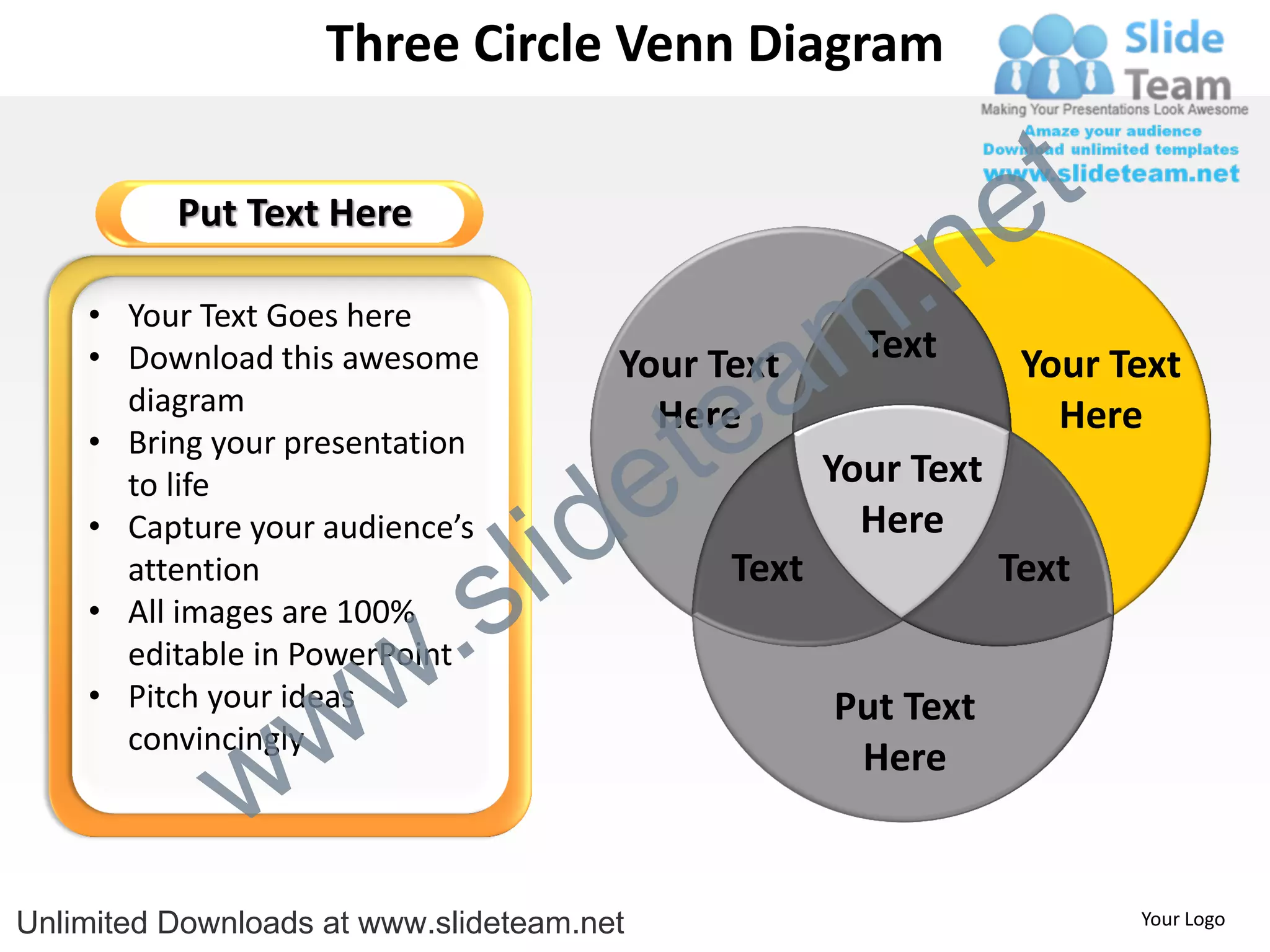 Three circle venn diagram powerpoint diagrame templates 0712 | PDF