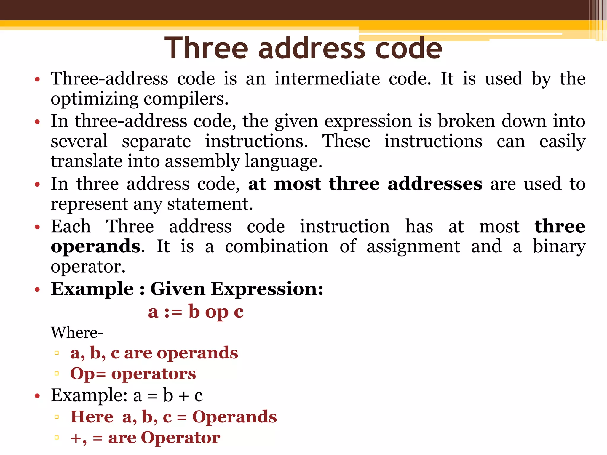 Three Address Code Pptx Programming Languages Computing