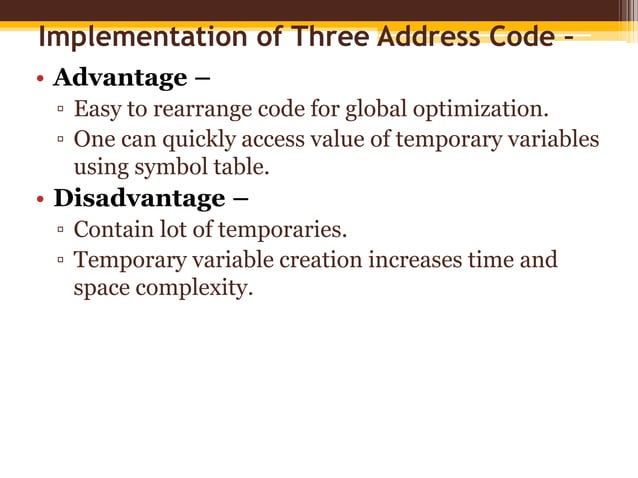 Three Address code | PPTX | Programming Languages | Computing