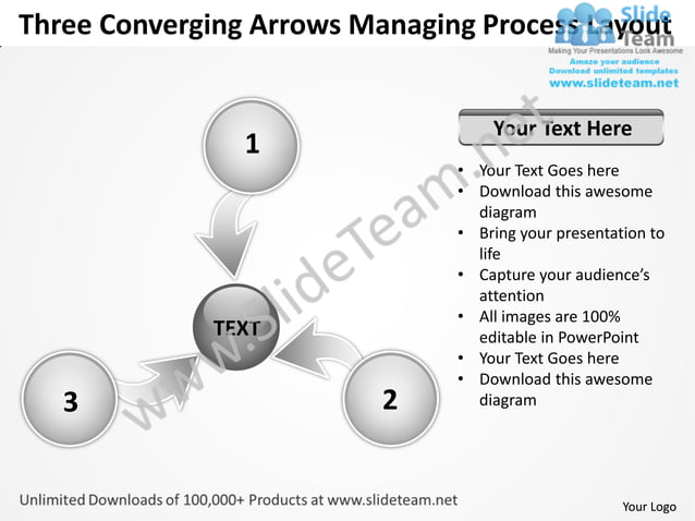 Three converging arrows managing process layout cycle network power ...