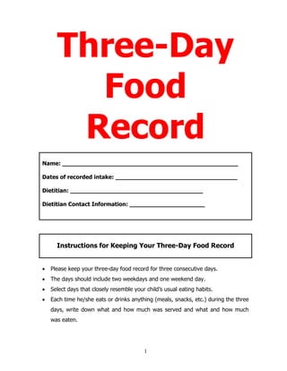Three-Day Food Record | PDF