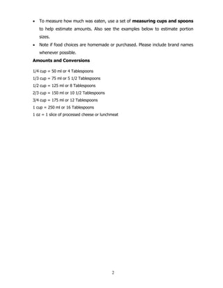 Three-Day Food Record | PDF