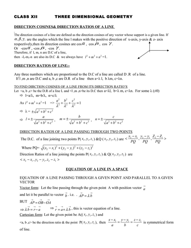 Three dimensional geometry | PDF