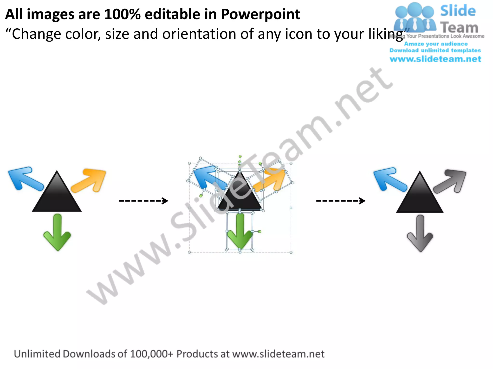 Three diverging arrows pointing direction circular flow process power ...