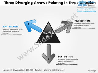 Three diverging arrows pointing direction circular flow process power ...