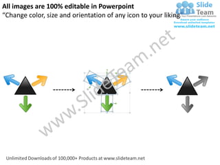 Three diverging arrows pointing direction circular flow process power ...