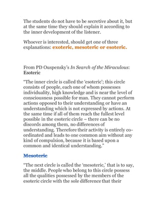 Three explanations exoteric, mesoteric or esoteric. | DOCX
