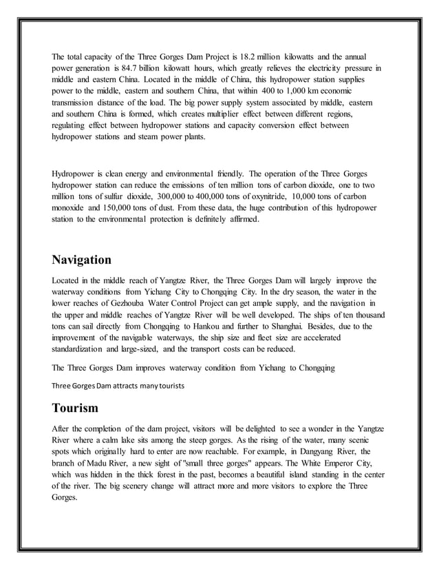 Three gorges dam project | DOCX | Geography | Science