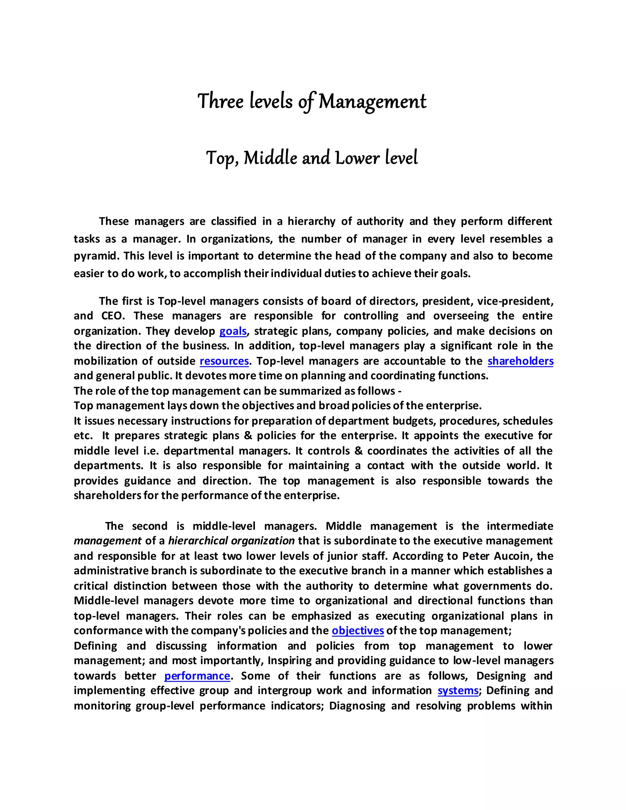 Three levels of management | DOCX