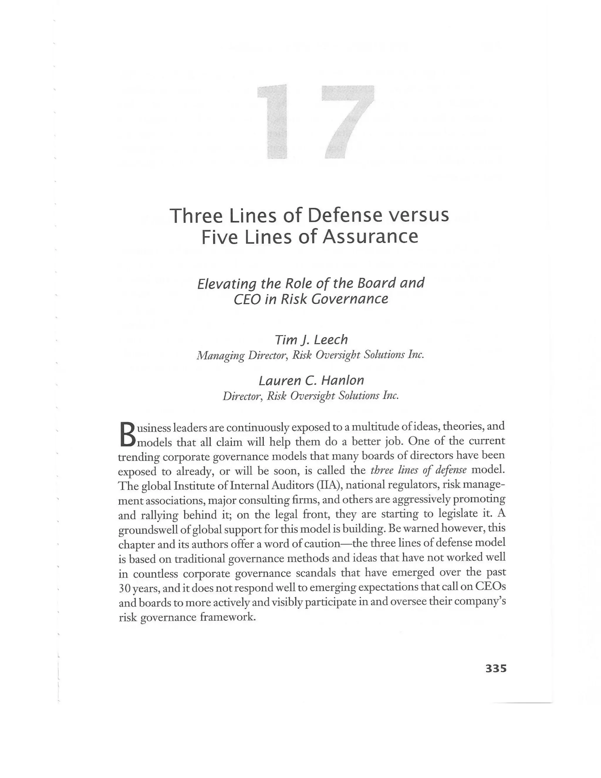 Three lines of defense versus five lines of assurance | PDF | Business ...