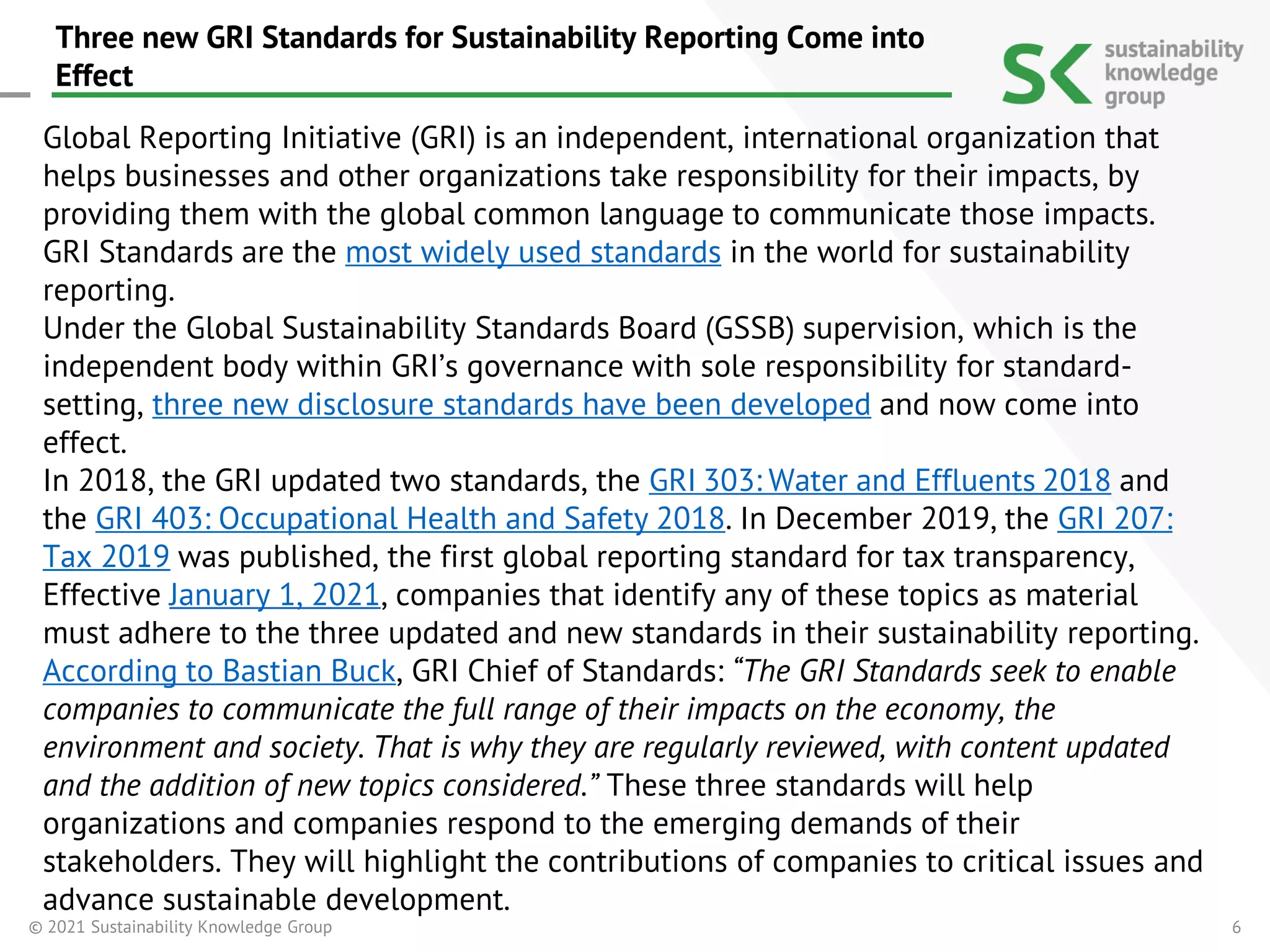 Three new GRI Standards for Sustainability Reporting Come into Effect | PDF