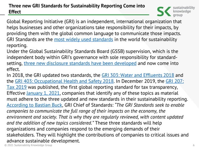 Three new GRI Standards for Sustainability Reporting Come into Effect ...