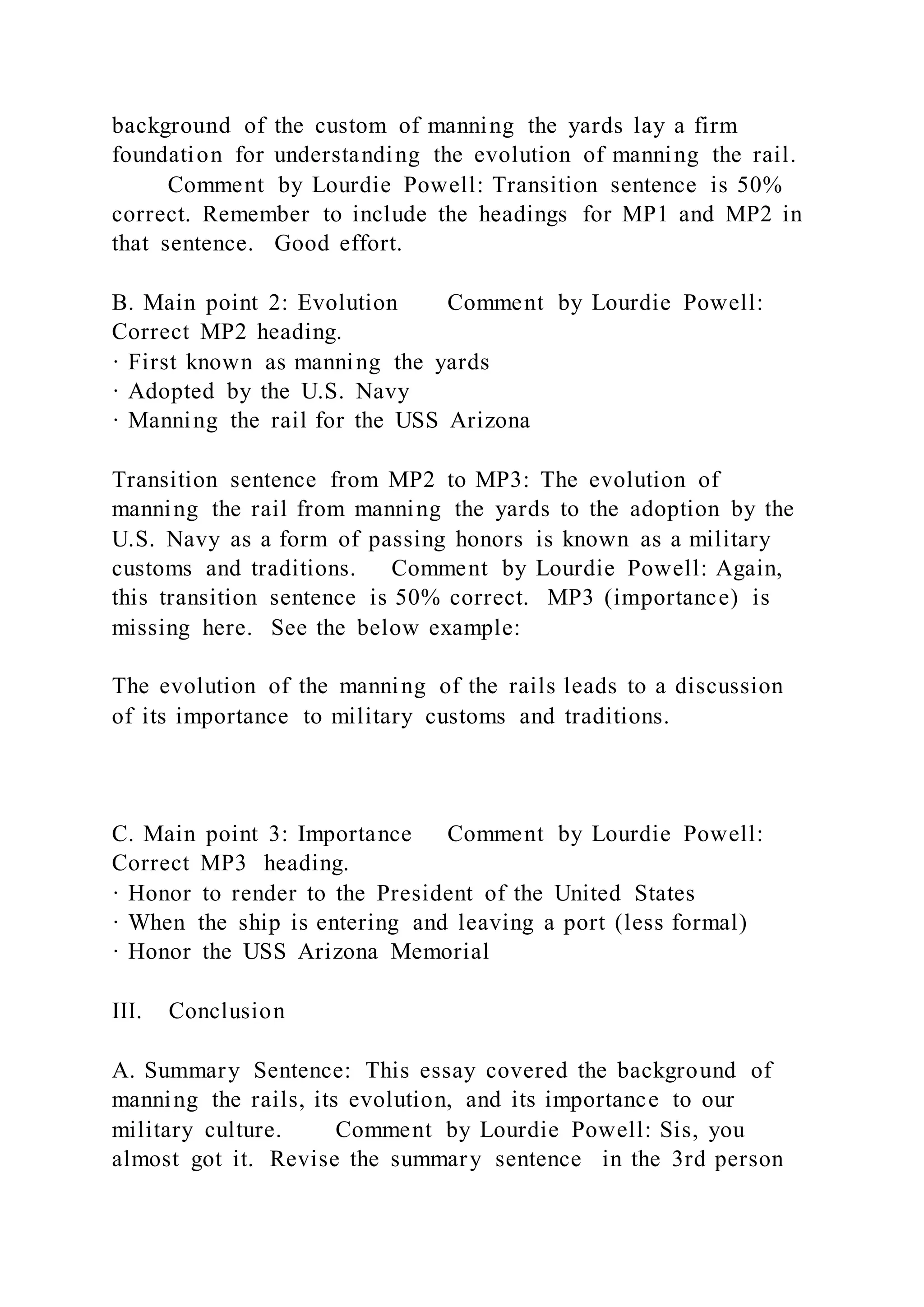 Three Part Outline The History of the Manning the Rails I. Intr | DOCX