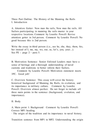 Three Part Outline The History of the Manning the Rails I. Intr | DOCX