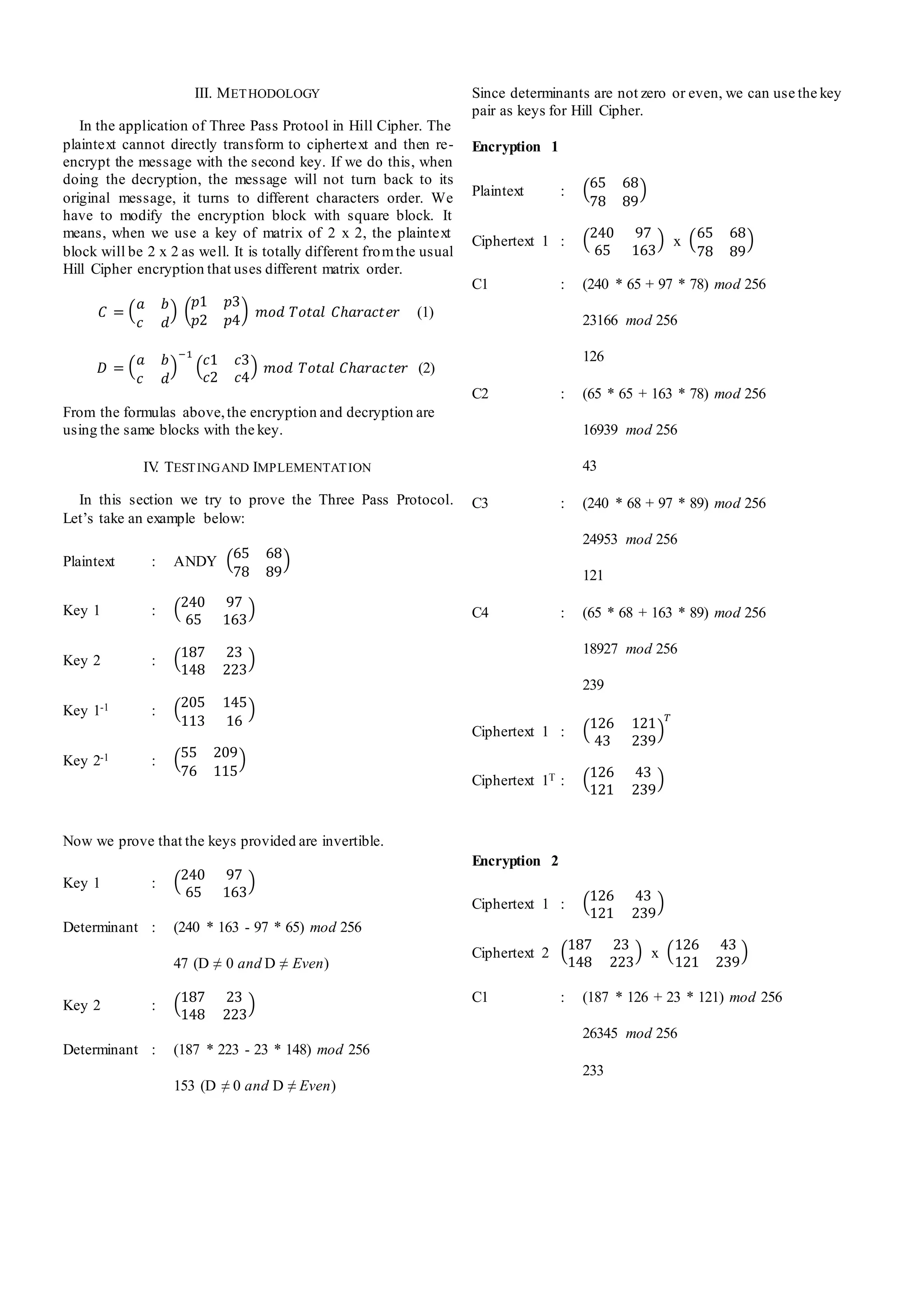 Three Pass Protocol Concept In Hill Cipher Encryption Technique Pdf 5208