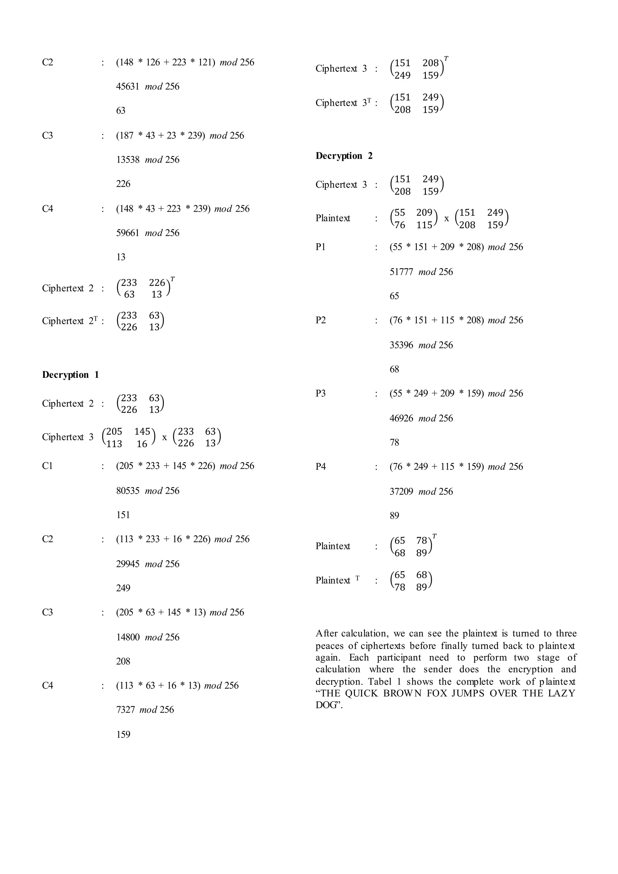 Three Pass Protocol Concept in Hill Cipher Encryption Technique | PDF