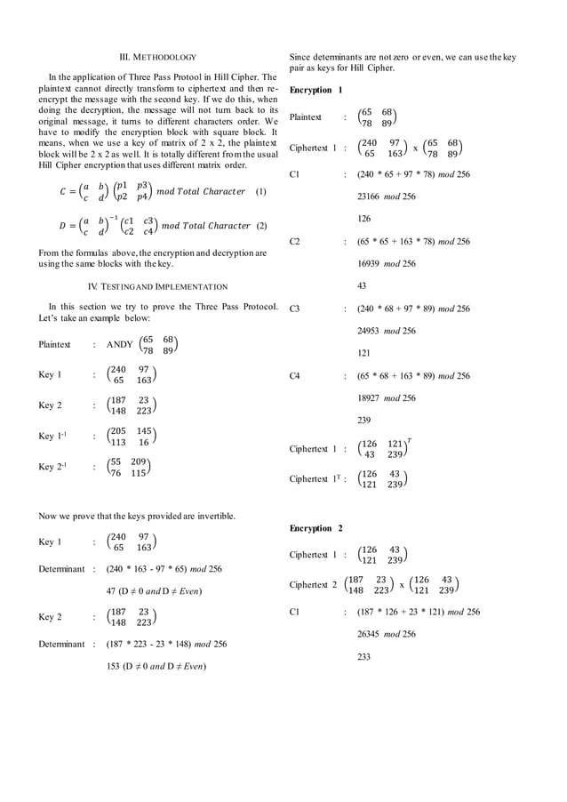 Three Pass Protocol Concept In Hill Cipher Encryption Technique Pdf