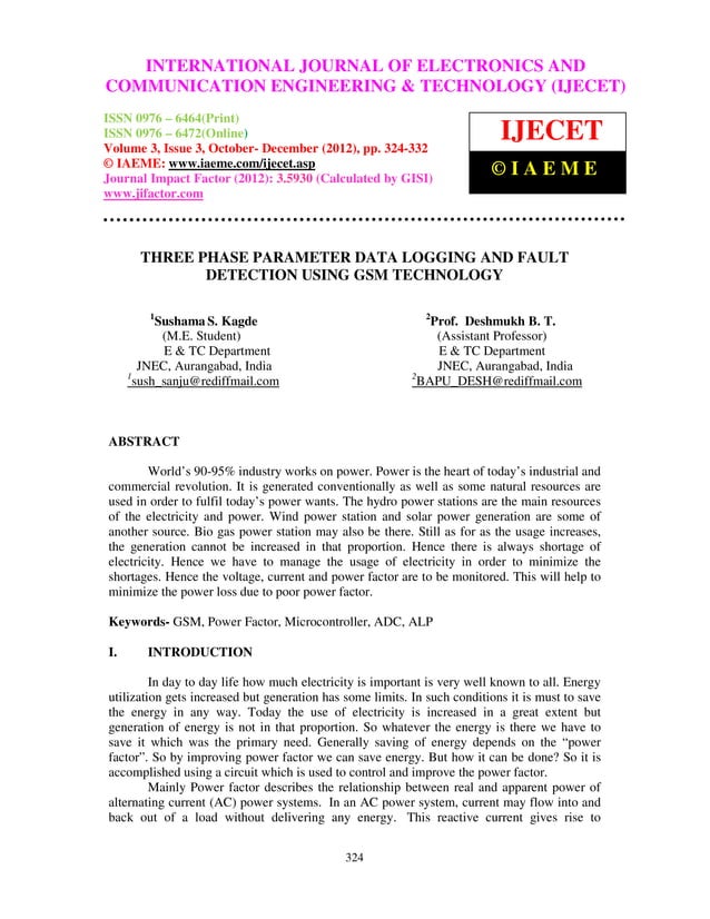 Three Phase Parameter Data Logging And Fault Detection Using Gsm Technology Pdf