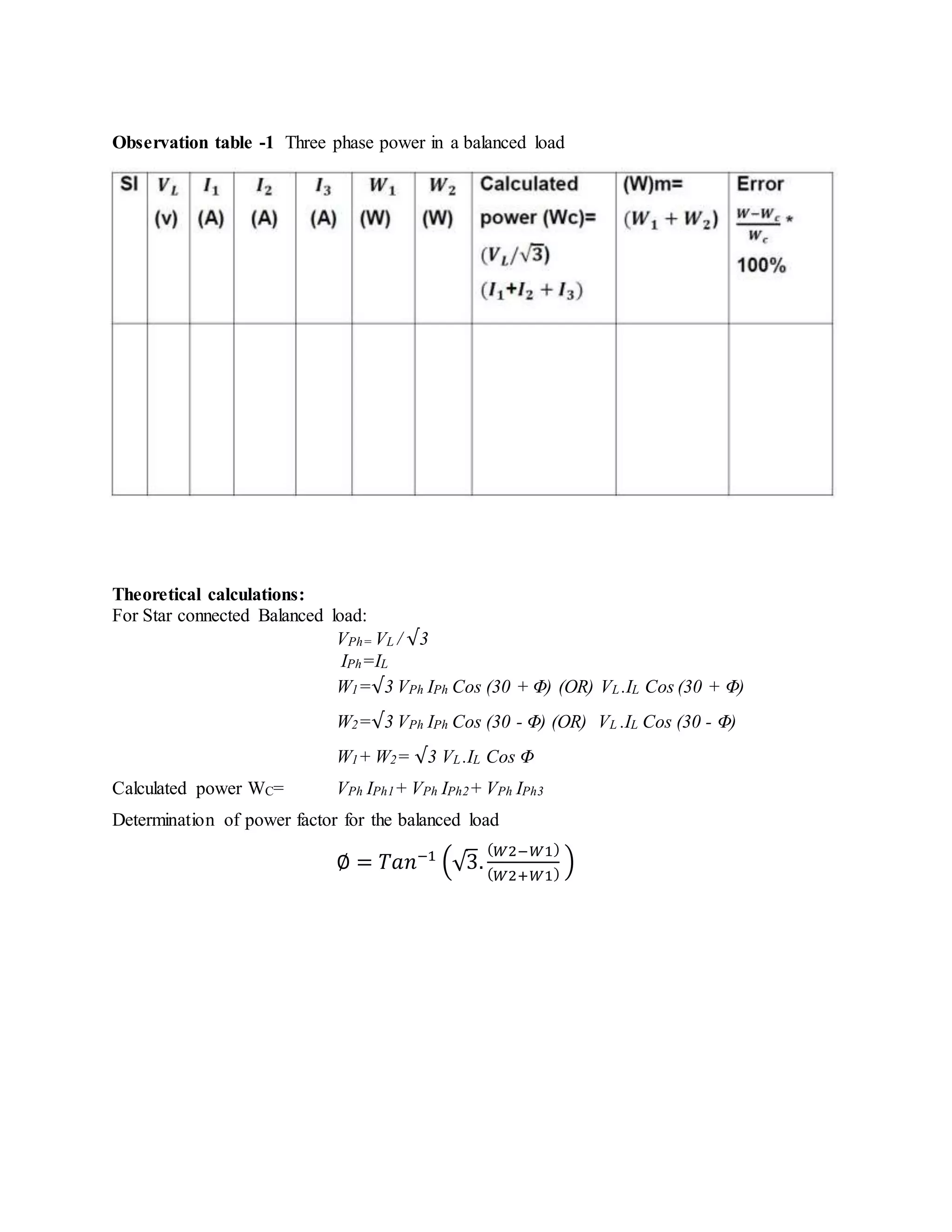 Three phase power measurement | DOCX