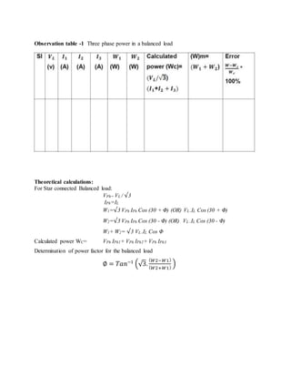 Three phase power measurement | DOCX