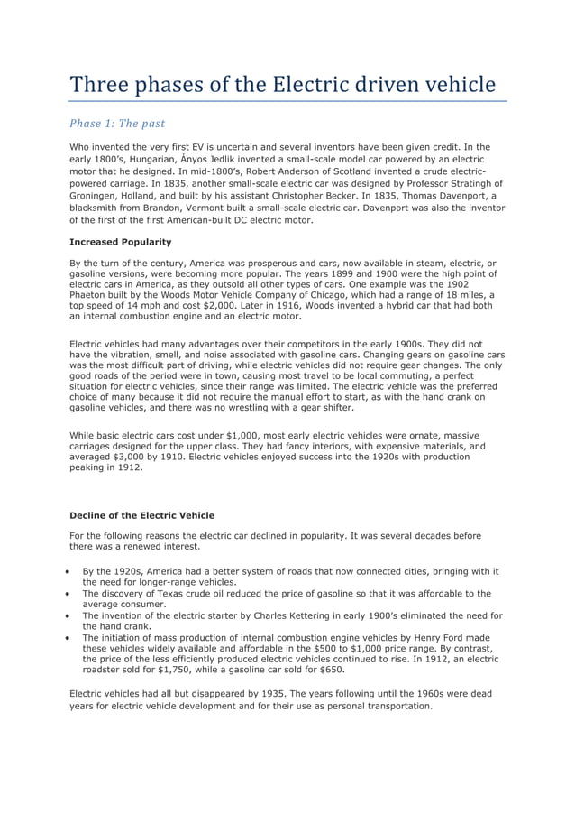 Three phases of_the_electric_driven_vehicle_phase_1 | DOCX | Green ...