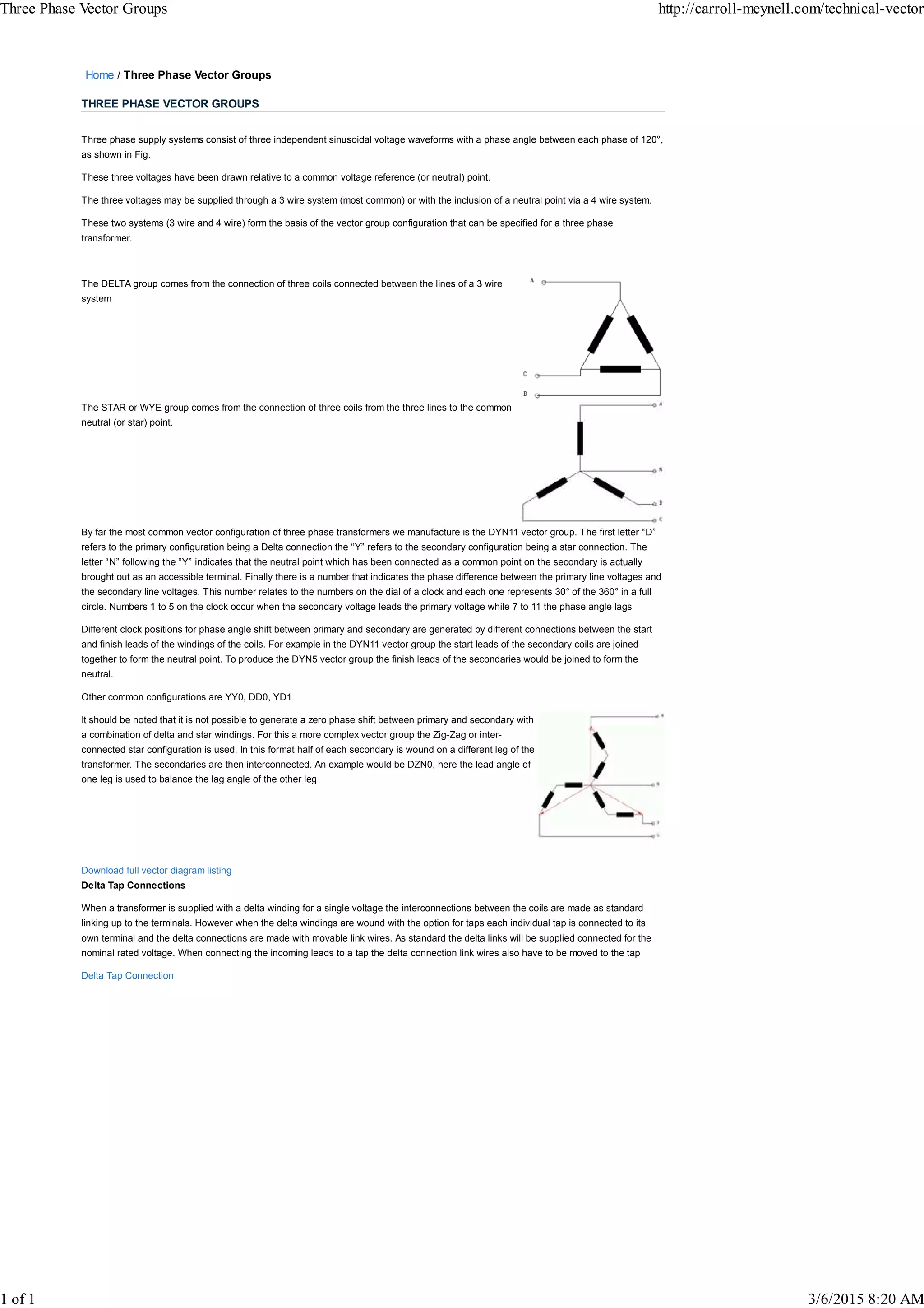 Three phase vector groups | PDF