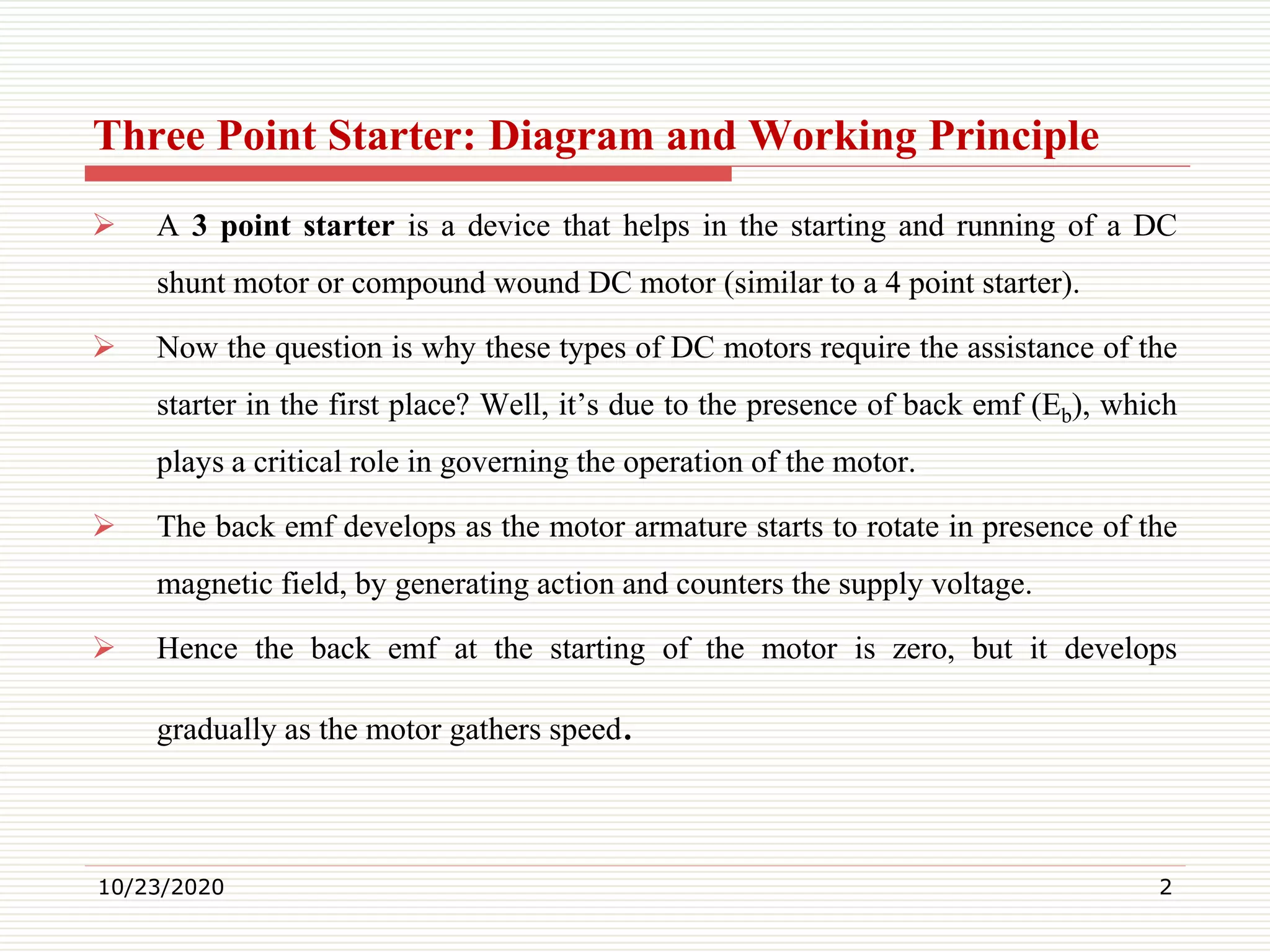Three Point Starter: Diagram and Working Principle | PDF