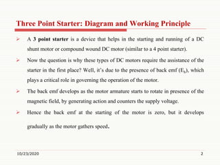 Three Point Starter: Diagram and Working Principle | PDF
