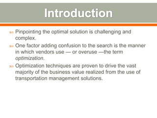 Three principles of transportation optimization | PPTX